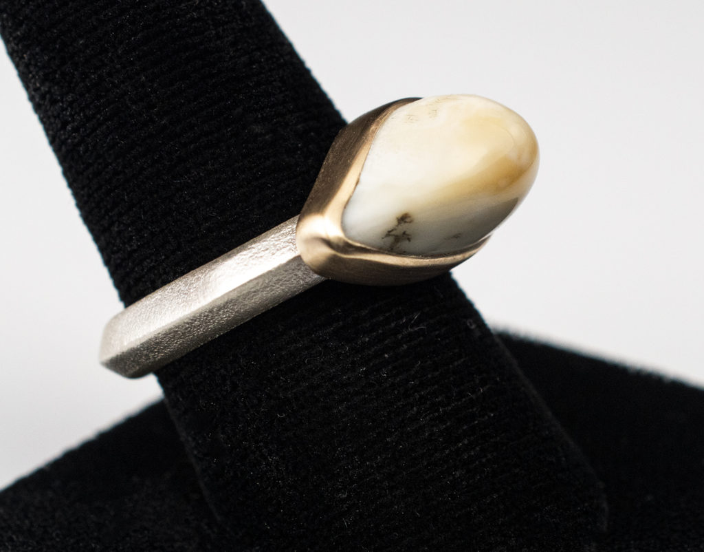 Elk Ivory, Gold and Silver Square Ring - Shades of Rez Studio | Designs ...